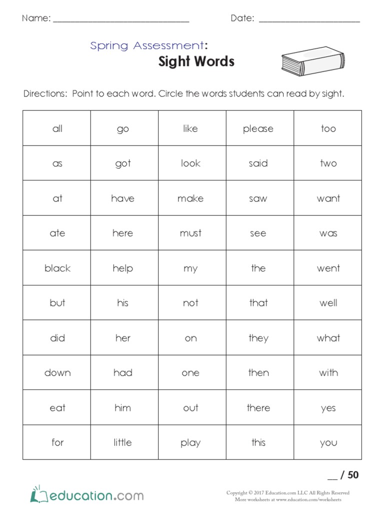 Spring Assessment Sight Words | PDF