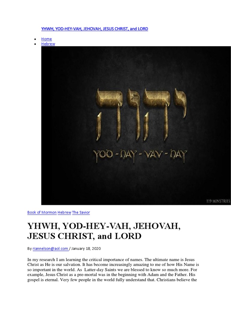 Yhwh, Yod-Hey-Vah, Jehovah, Jesus Christ, and Lord | PDF ...