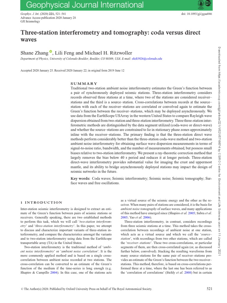 Three-Station Interferometry and Tomography: Coda Versus Direct Waves ...