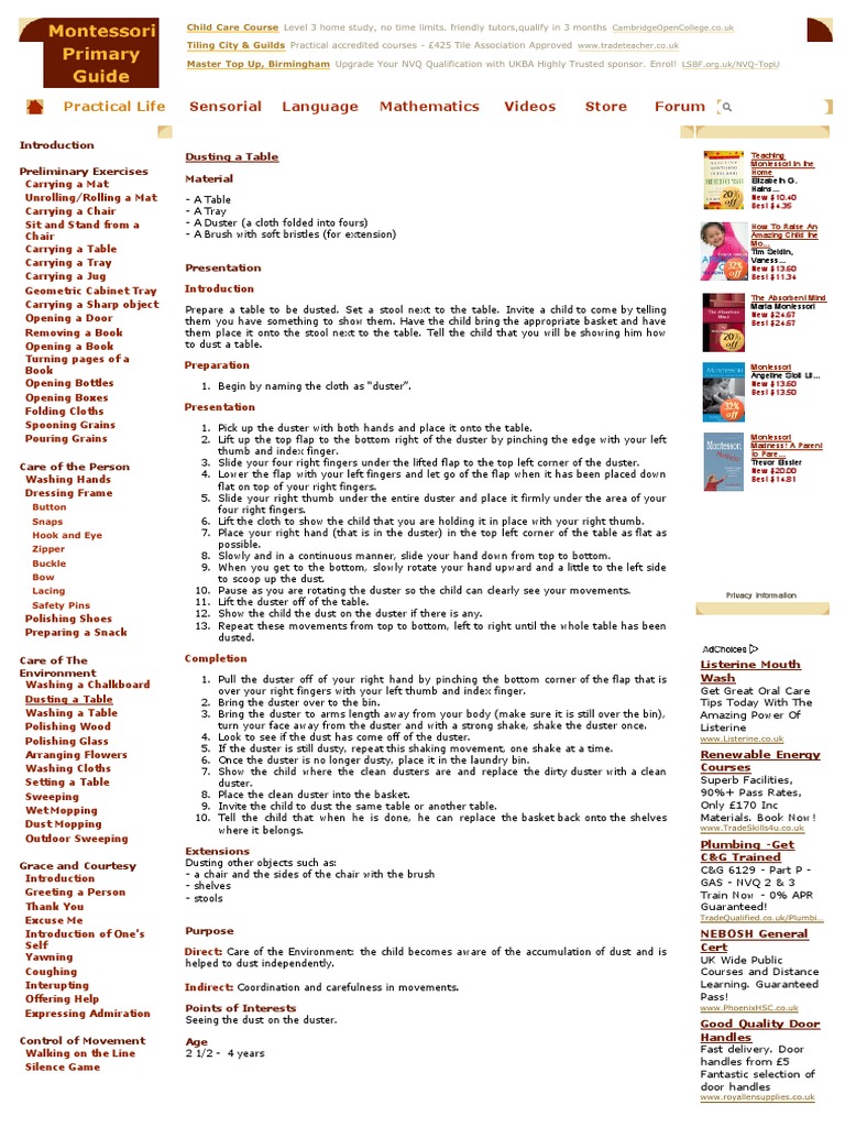 Montessori - Practical Life - Care of The Environment - Dusting A Table ...