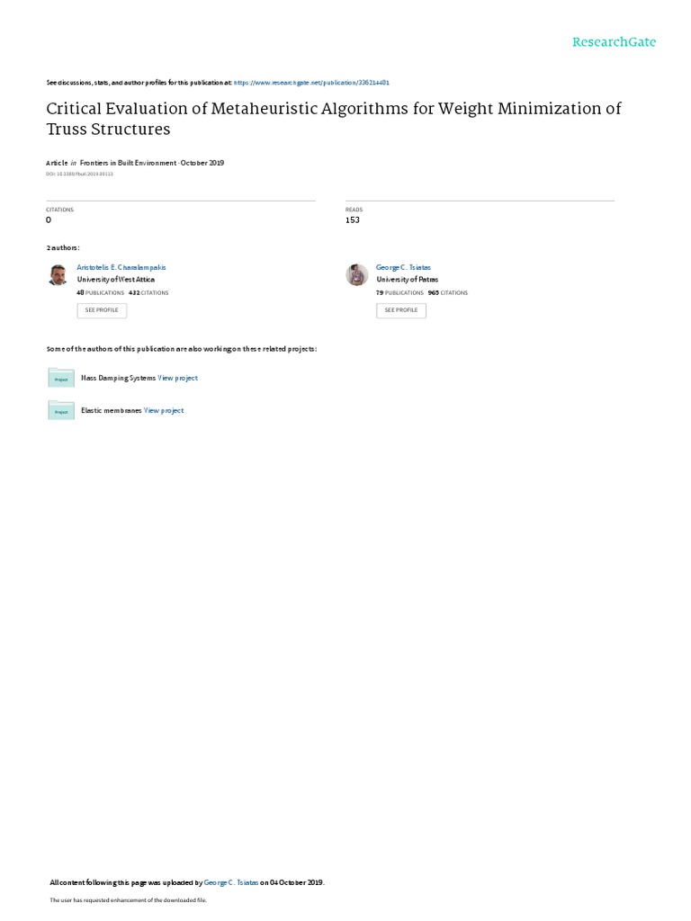 Critical Evaluation of Metaheuristic Algorithms For Weight Minimization ...