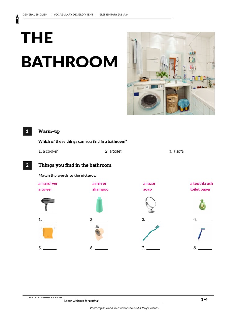 1 - The-Bathroom Vocabulary | PDF | Bathroom | Shower