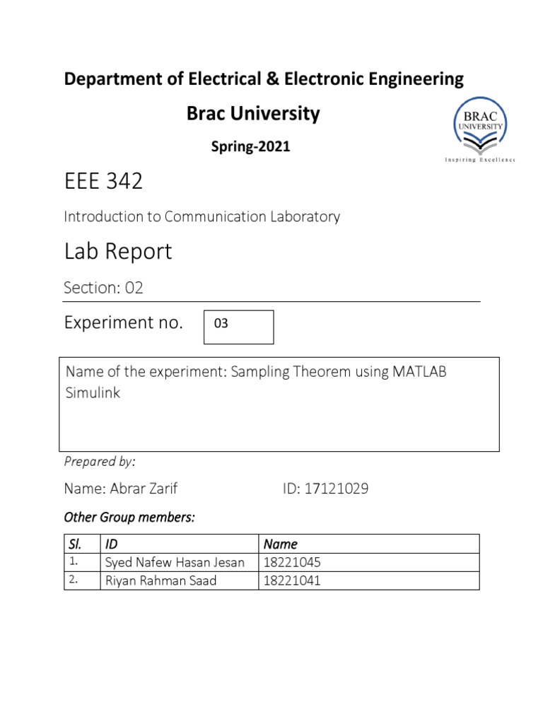 EEE 342 Lab Report: Brac University | PDF | Science & Mathematics | Technology & Engineering