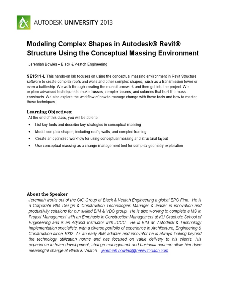 Handout 1511 SE1511 L Modeling | PDF | Autodesk Revit | Building ...