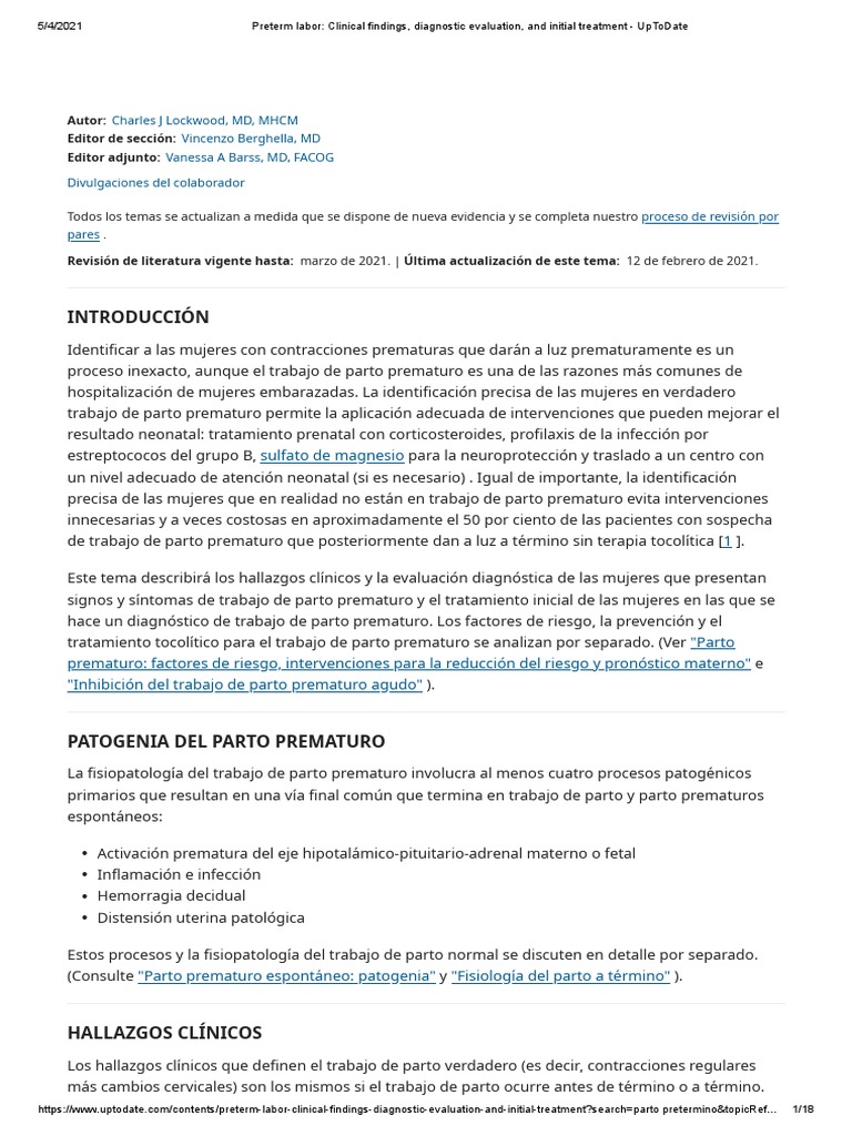 Preterm Labor - Clinical Findings, Diagnostic Evaluation, and Initial ...