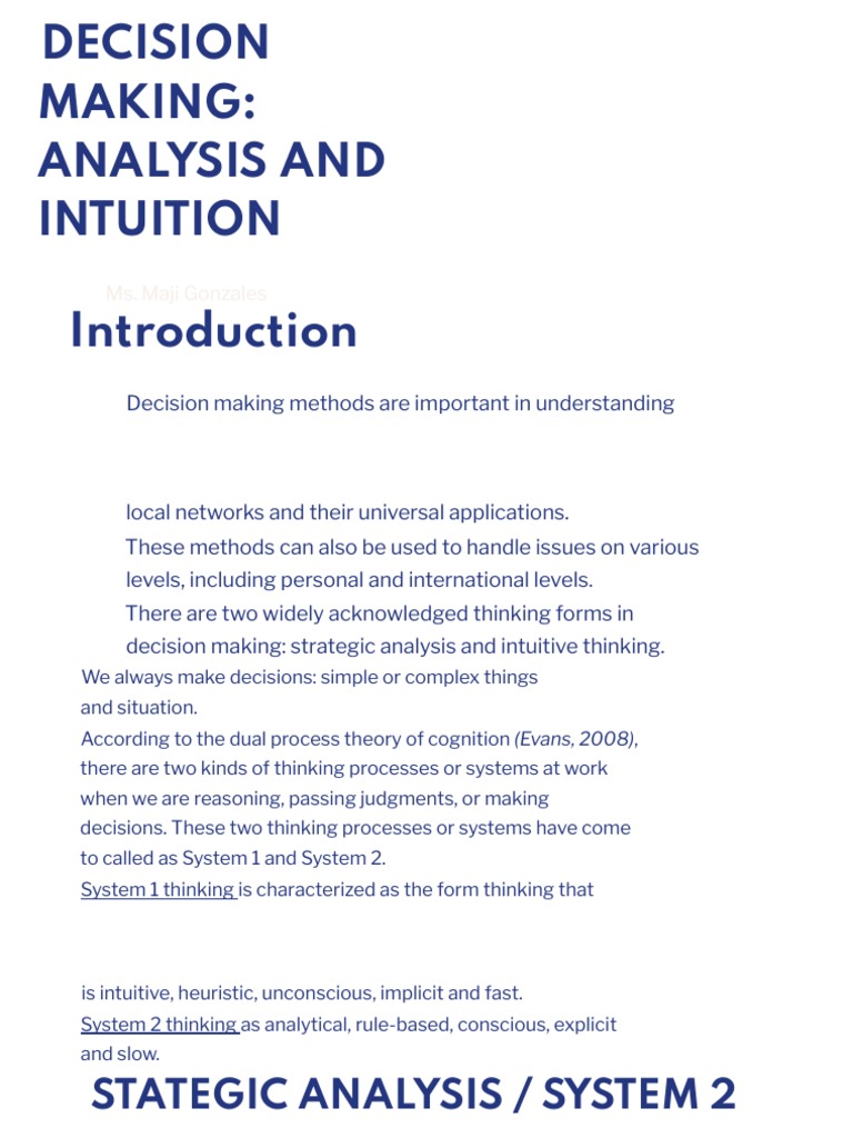 Decision Making - Analysis and Intuition | PDF | Cost–Benefit Analysis | Decision Making