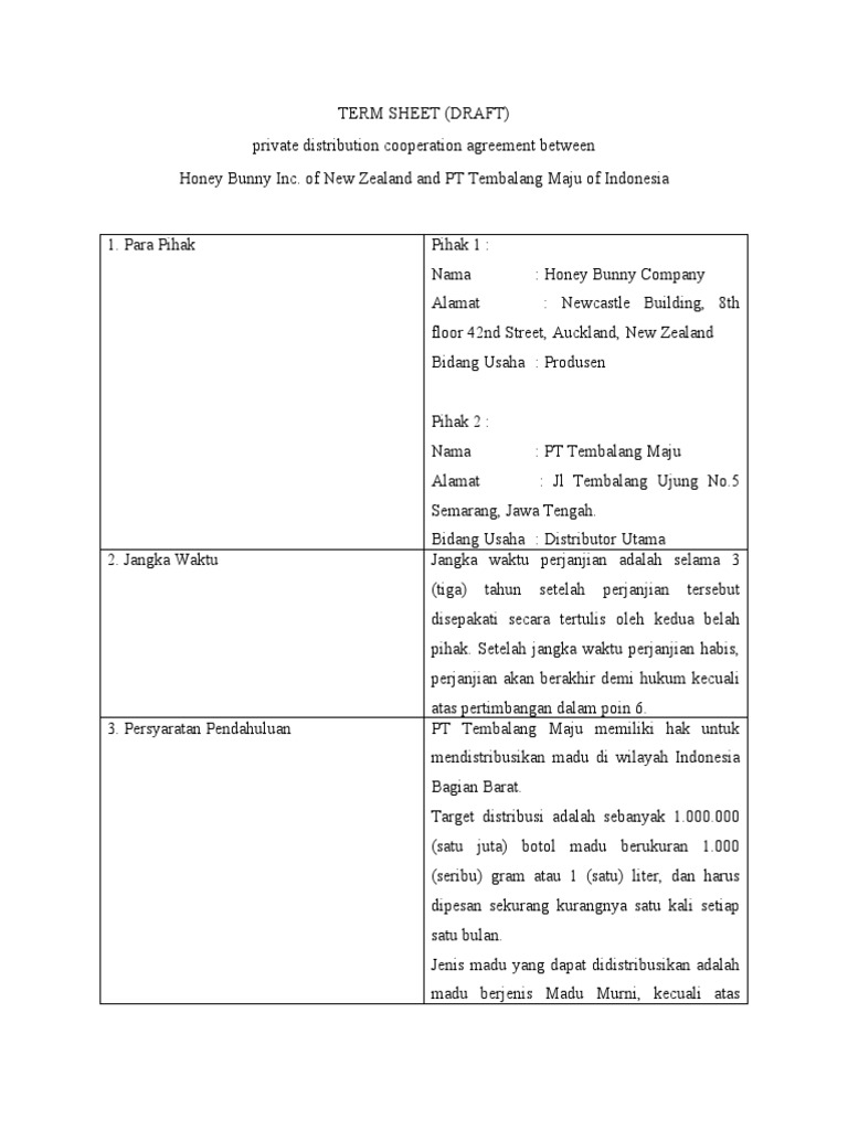 Draft Term Sheet Pdf