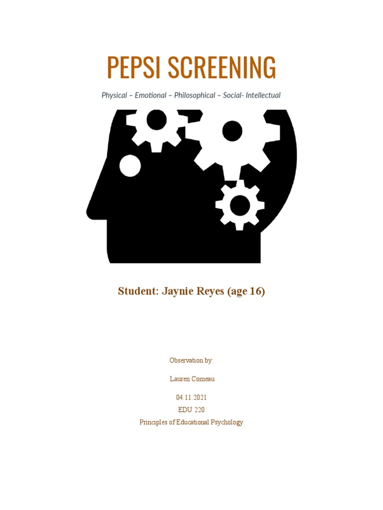 Pepsi Screening: Student: Jaynie Reyes (Age 16) | PDF | Adolescence ...