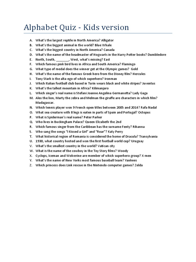 Alphabet Quiz Kids Version | PDF