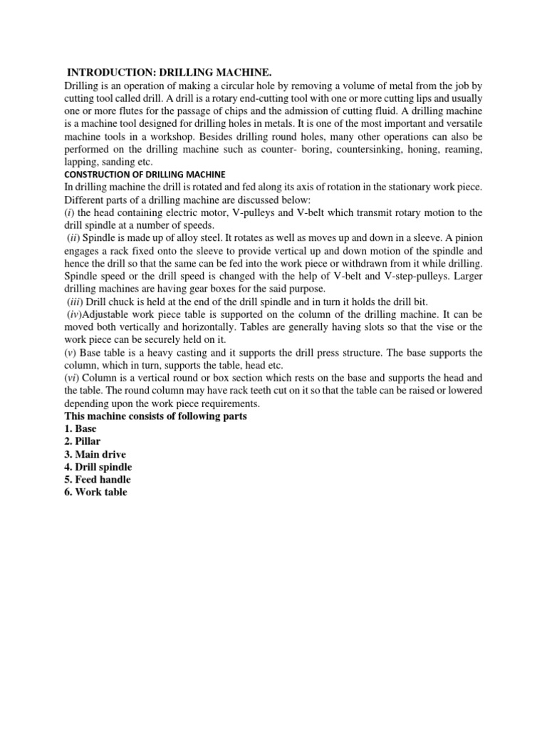 Introduction: Drilling Machine | PDF | Drill | Drilling