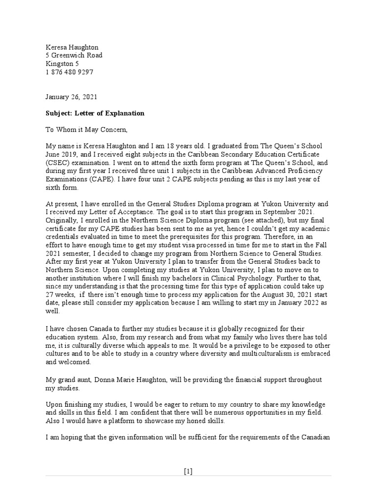 Letter of Explanation LoE Sample | PDF | Test (Assessment) | Human Nature