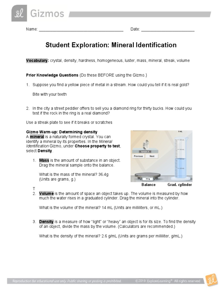 Student Exploration: Mineral Identification | PDF | Minerals | Hardness