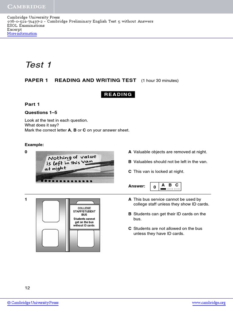 Test 1: Paper 1 Reading and Writing Test | PDF | Plants | Coffeehouse
