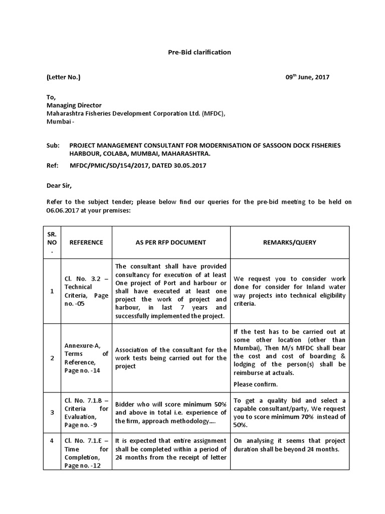 Pre-Bid Queries-PROJECT MANAGEMENT CONSULTANT FOR MODERNISATION OF ...