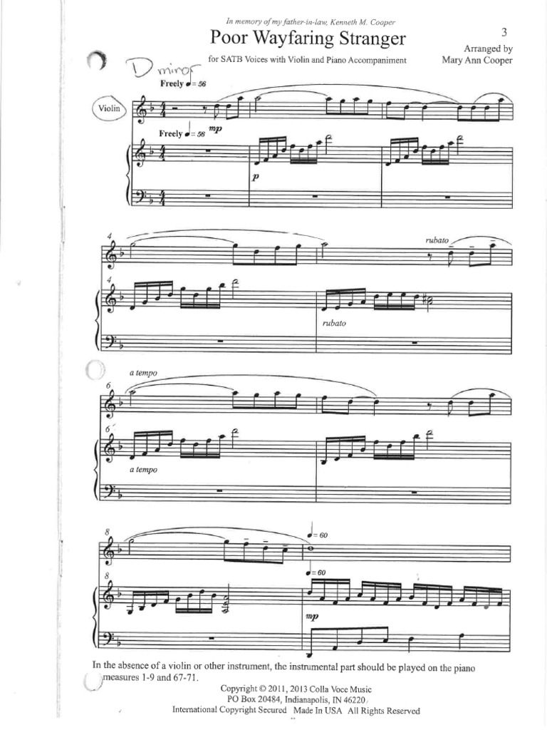 Poor Wayfaring Stranger (Mary Ann Cooper) | PDF