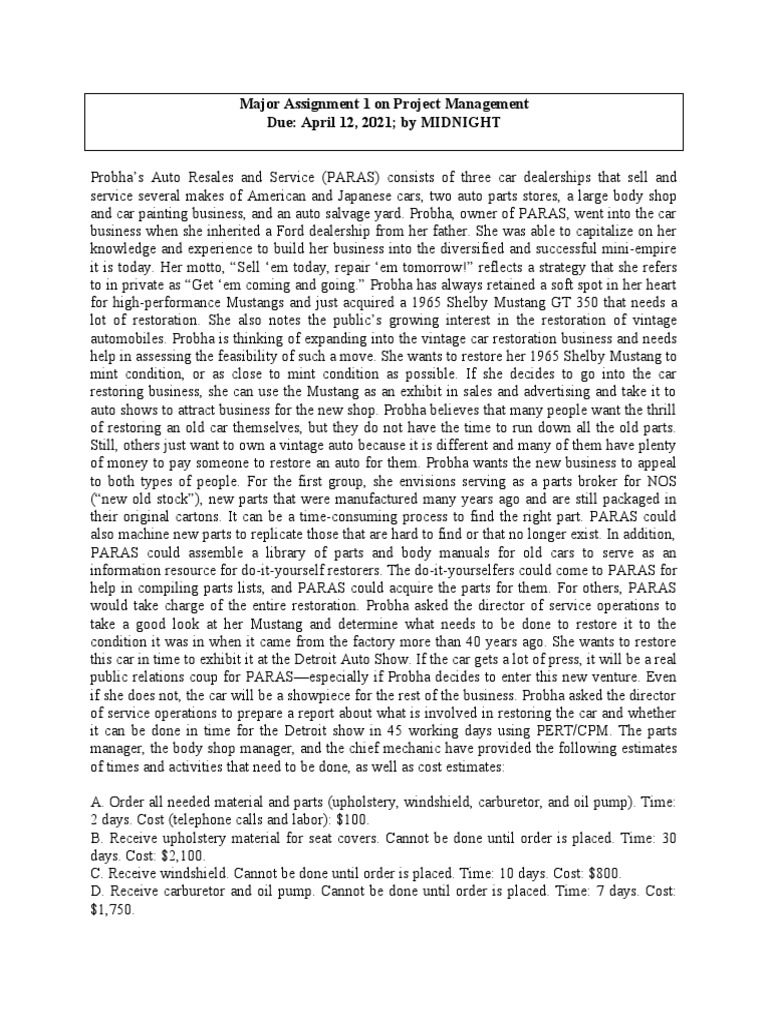 Major Assignment 1 On Project Management | PDF | Car | Car Body Styles