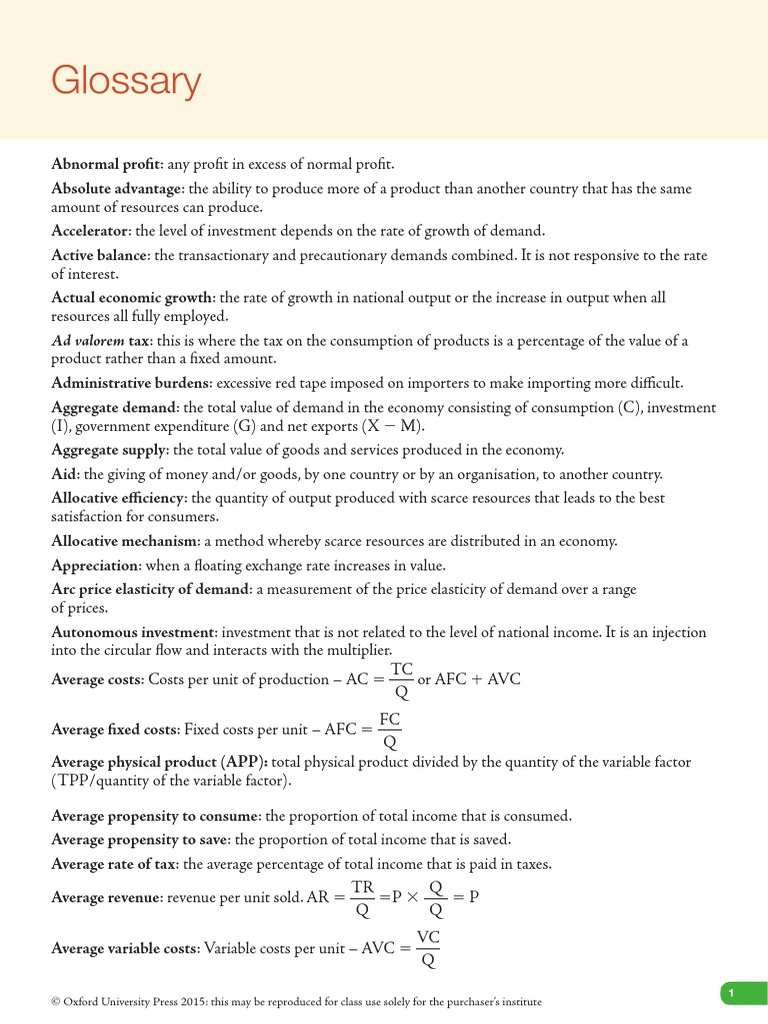 AS Level Economic Glossary | PDF | Demand | Taxes