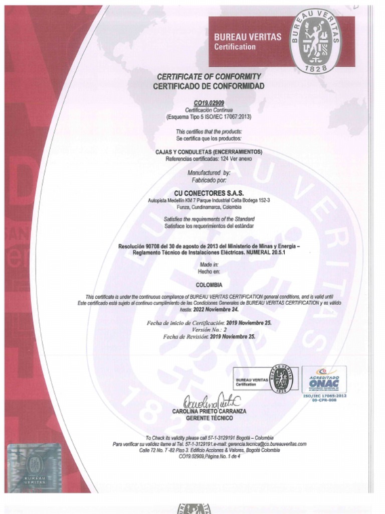 Cert. RETIE - Cajas Re+Q + Conduletas - (CU CONECTORES) | PDF