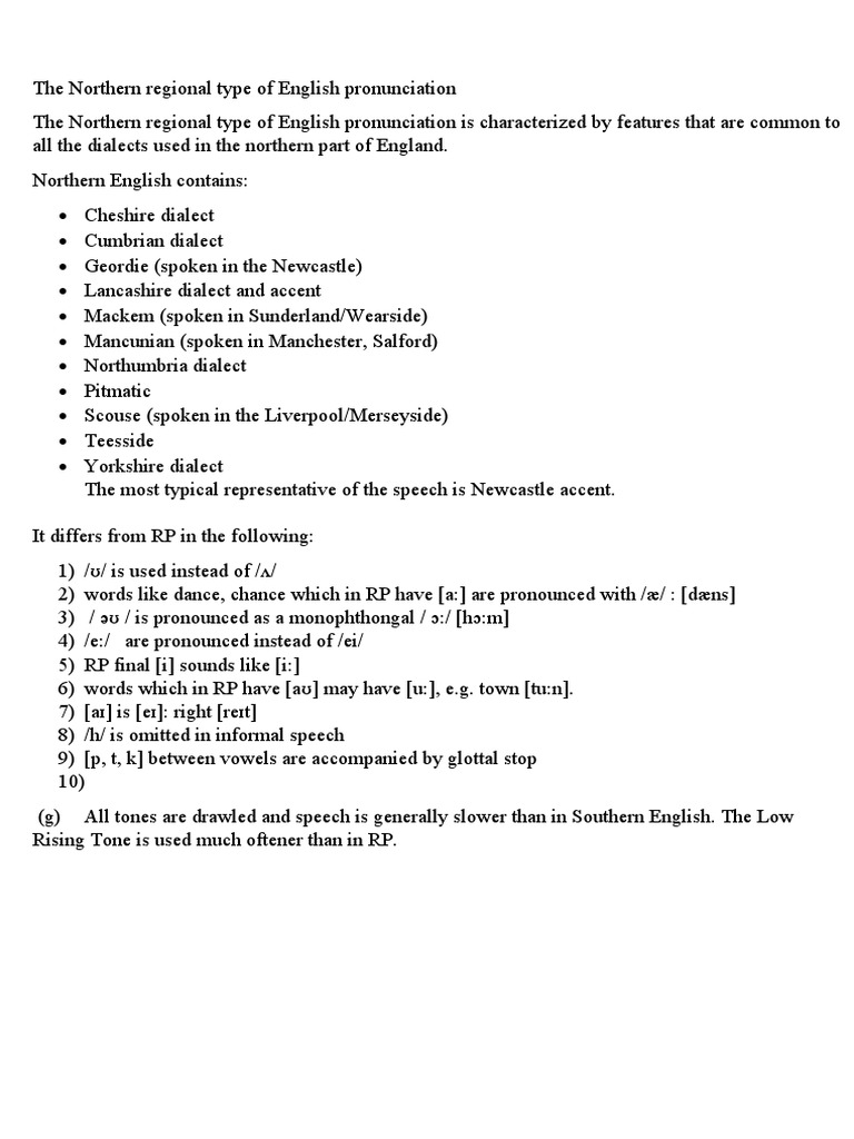 The Northern Regional Type of English Pronunciation | PDF | Language ...