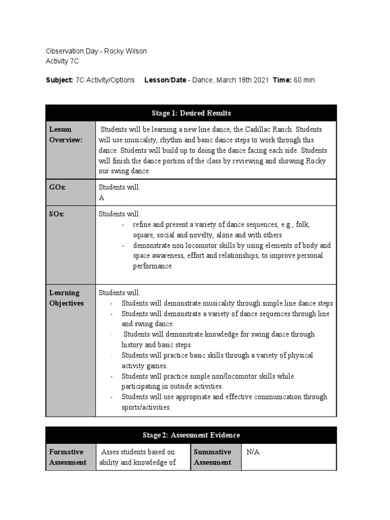 Cadillac Ranch Lesson Plan | PDF | Dances | Lesson Plan