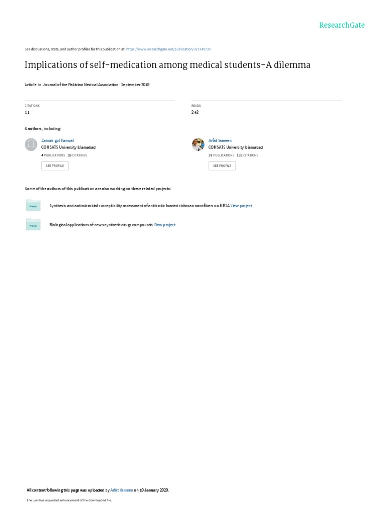 Implications of Self-Medication Among Medical Students-A Dilemma | PDF ...