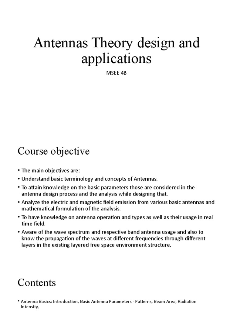 Antennas Theory Design and Applications: Msee 4B | PDF | Antenna (Radio) | Electromagnetic Radiation