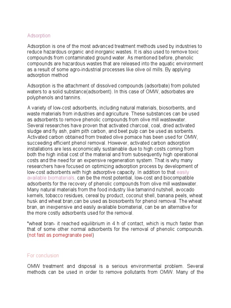 Adsorption Using Wheat Bran Removes Phenols | PDF | Adsorption | Polyphenol