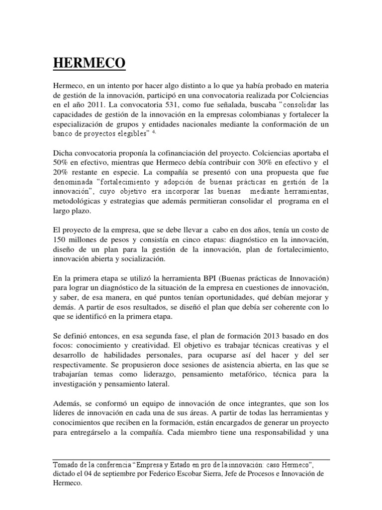 Caso Hermeco | PDF | Innovación | Empresas