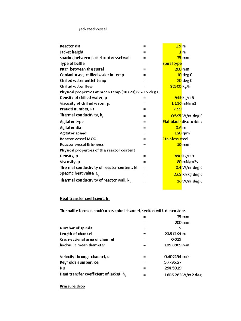 Jacketed Vessel Heat Transfer Coeff and Delta P | PDF | Gases | Physics
