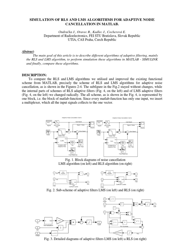 Rls Lms Noise Matlab Algorithms Pdf Filter Signal Processing Signal Processing