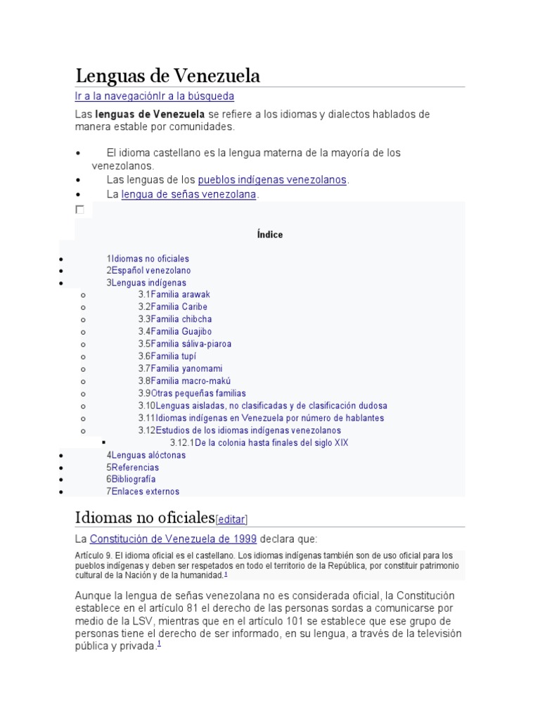 Lenguas de Venezuela | PDF | Familias de idiomas | Venezuela