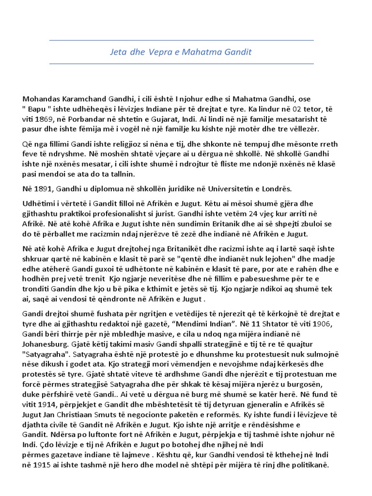 Jeta Dhe Vepra e Mahatma Gandit | PDF