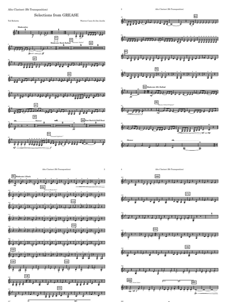 Alto Clarinet (BB Transposition) - Grease | PDF | American Dramatists ...