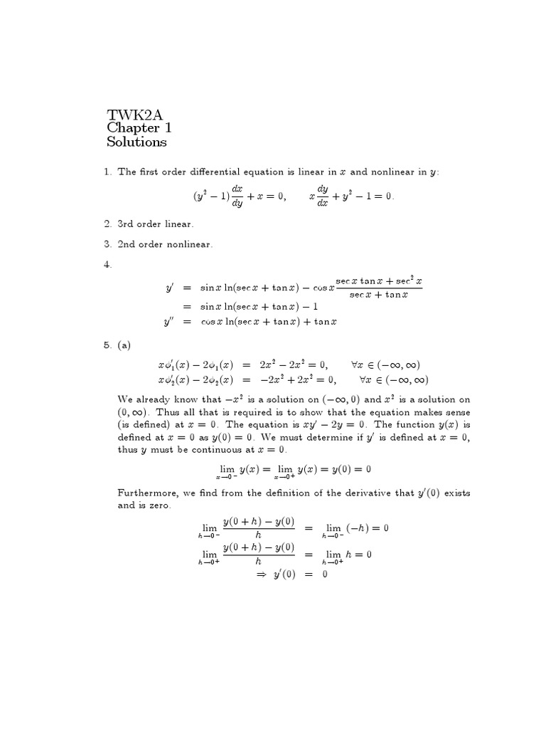 Solutions Chapter 1 | Download Free PDF | Nonlinear System | Equations