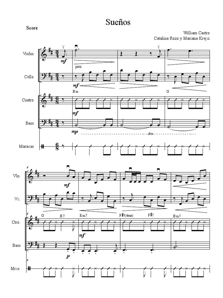 Sueños Score | PDF | String Instruments | Chordophones
