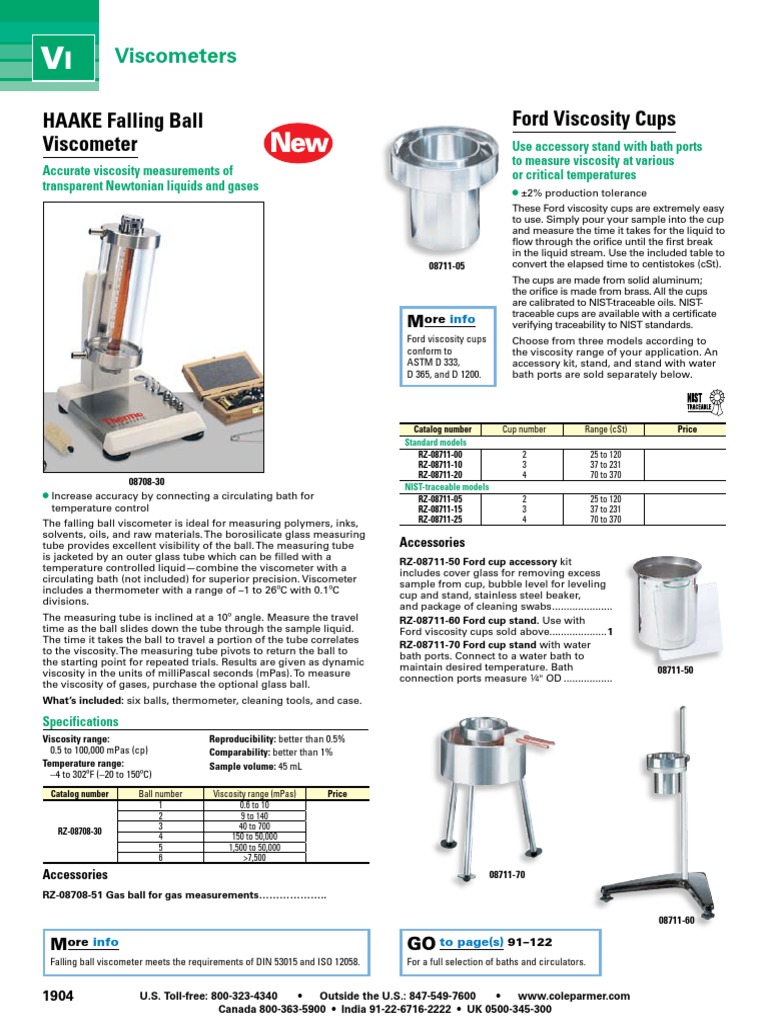 Viscometers: Ford Viscosity Cups HAAKE Falling Ball Viscometer | PDF ...