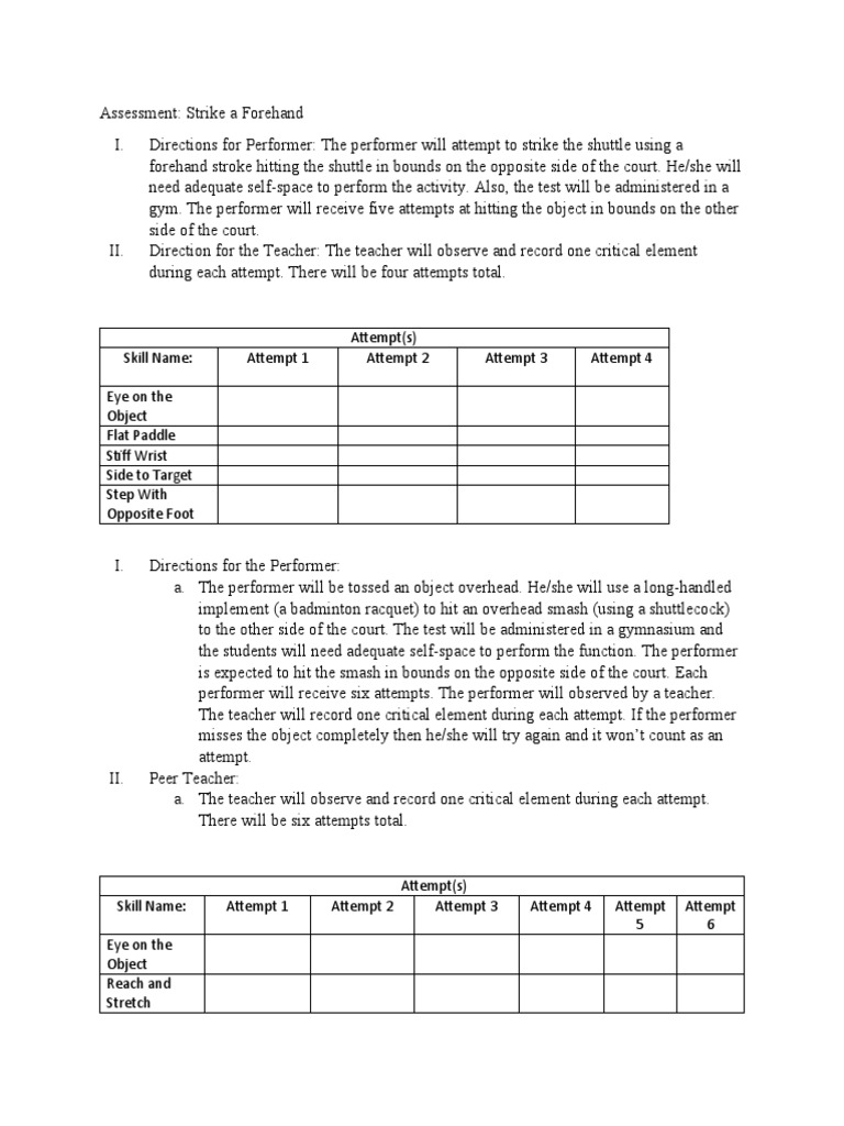 Assessment Examples | PDF | Racquet Sports | Athletic Sports