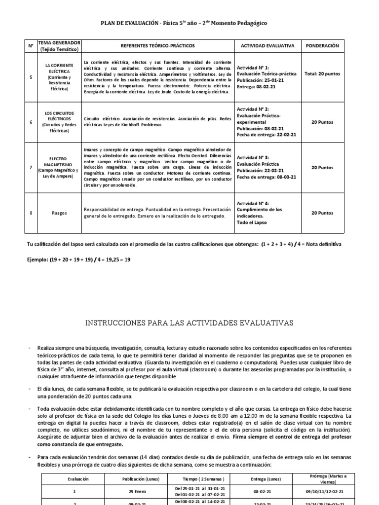 Planificación para Los Estudiantes 5to Año | PDF | Corriente eléctrica ...