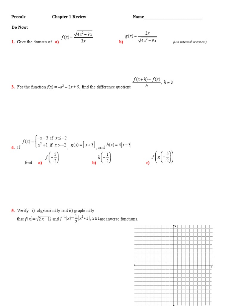 PreCalc MP1Q Chapter 1 1st Review | PDF | Function (Mathematics ...