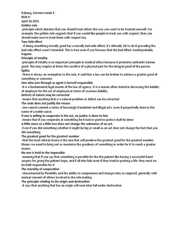 Moral Principles Exercise | PDF | Utilitarianism | Medical Ethics