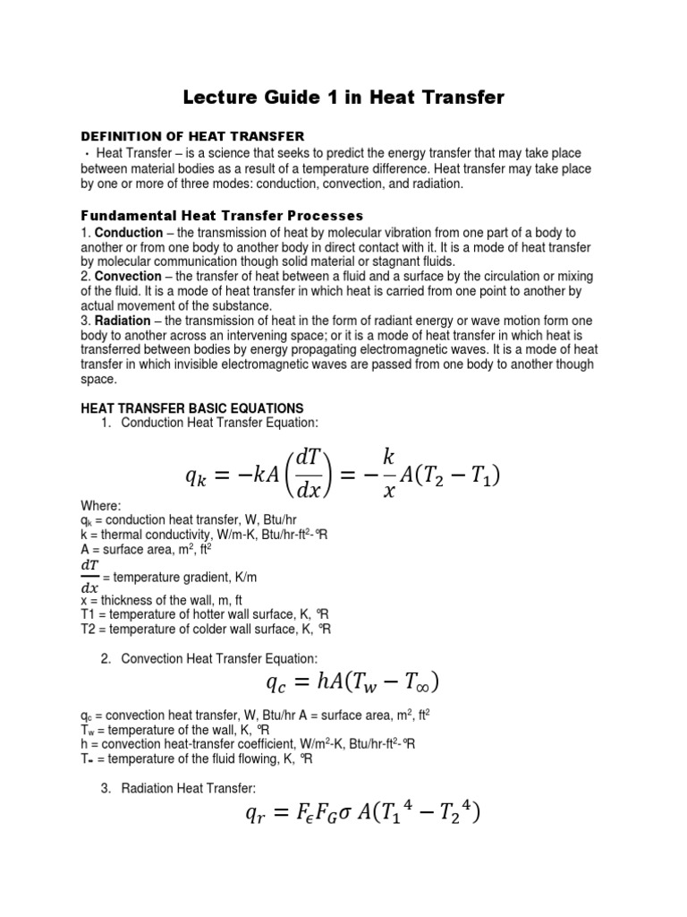 Heat Transfer Basics and Equations | PDF | Heat Transfer | Thermal ...