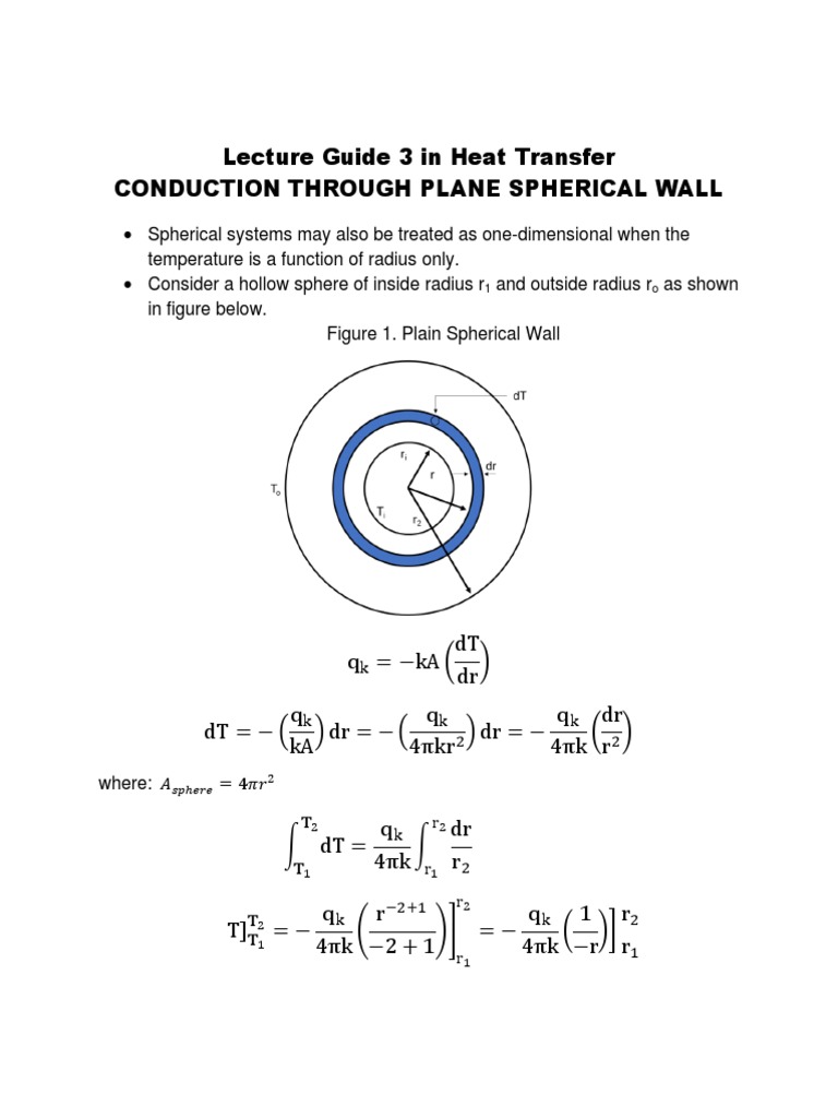Lecture Guide 4 Conduction Through Plain Spherical Wall | PDF | Thermal ...