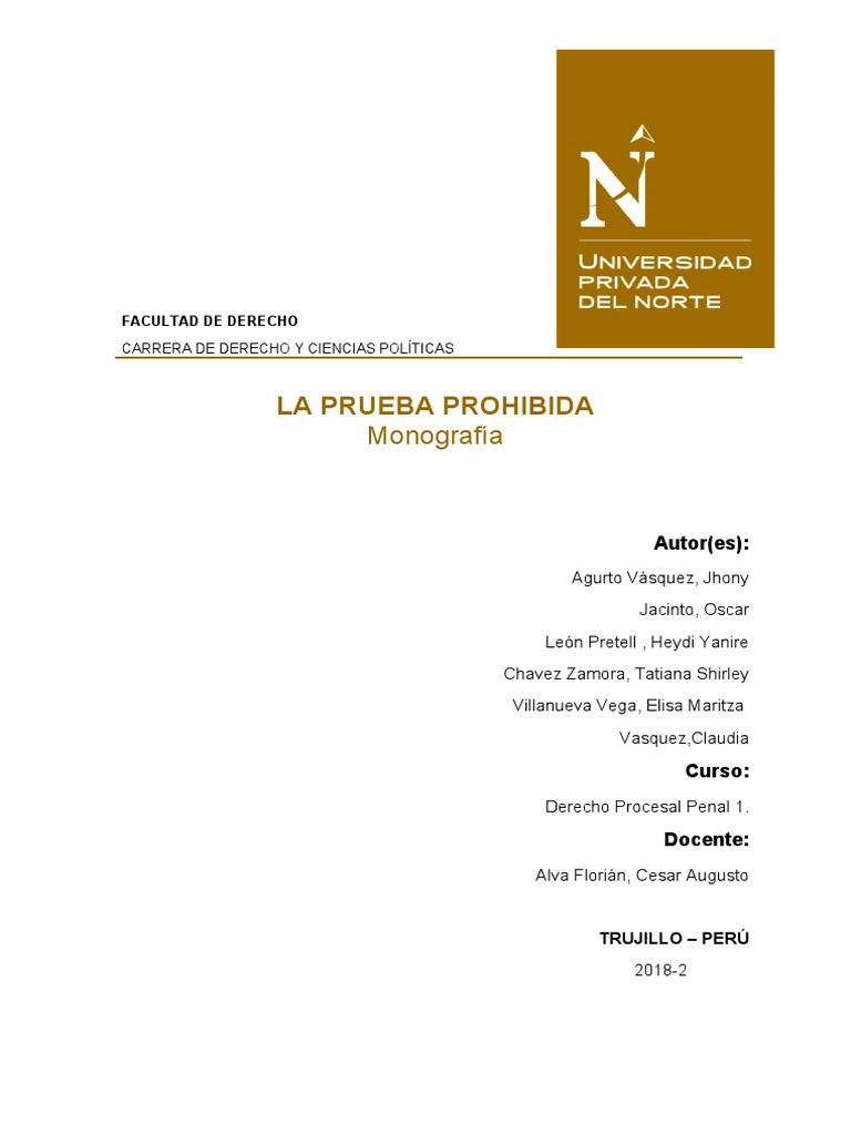 Prueba Prohibida Monografía | PDF | Evidencia (ley) | Derecho penal