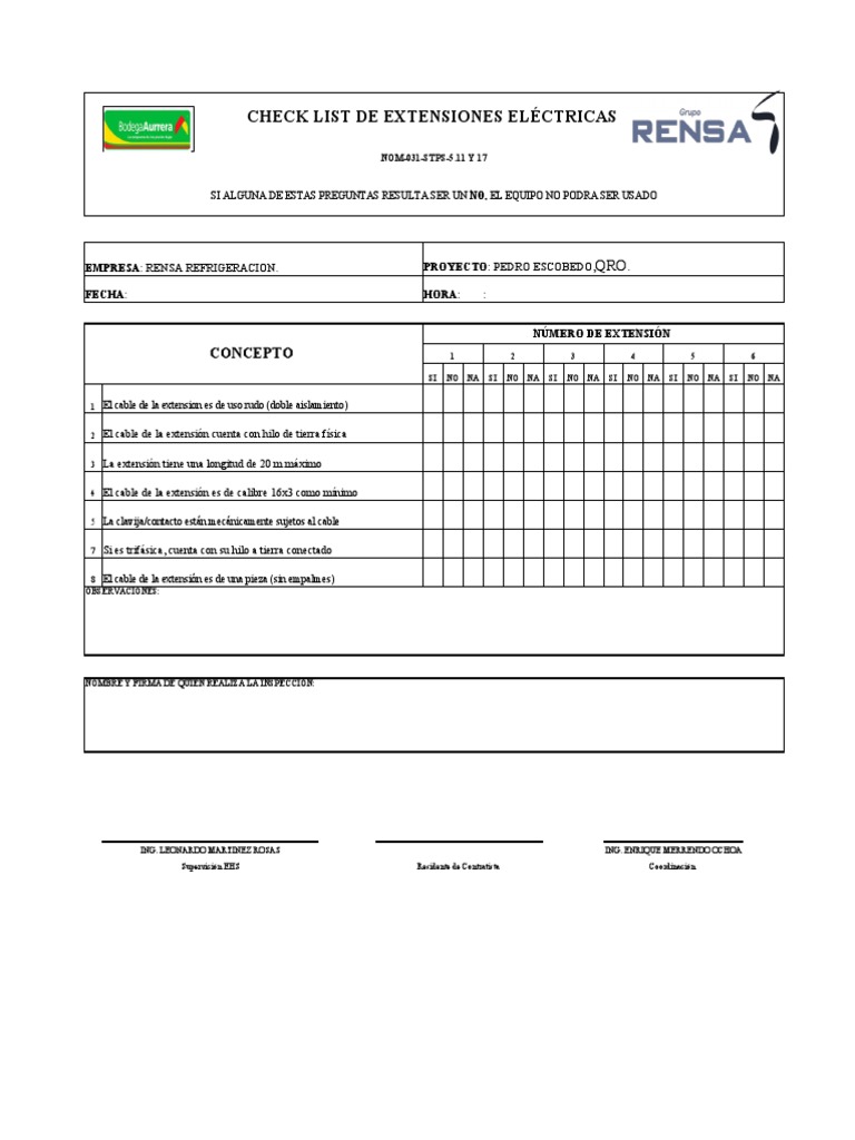 Check List de Extensiones Eléctricas | PDF