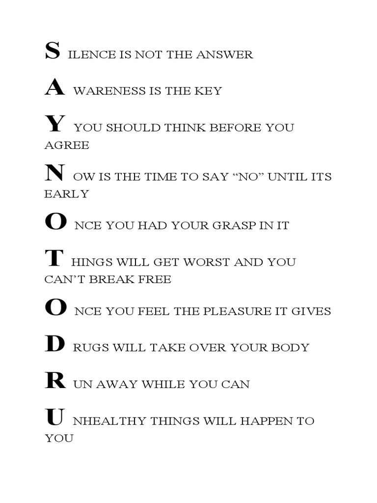 Say No To Drugs An Acronym | PDF