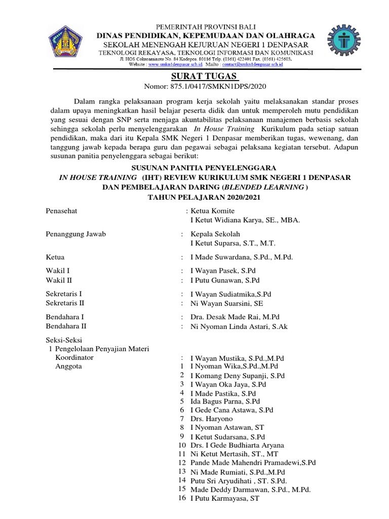 Contoh Undangan IHT SMK Denpasar | PDF