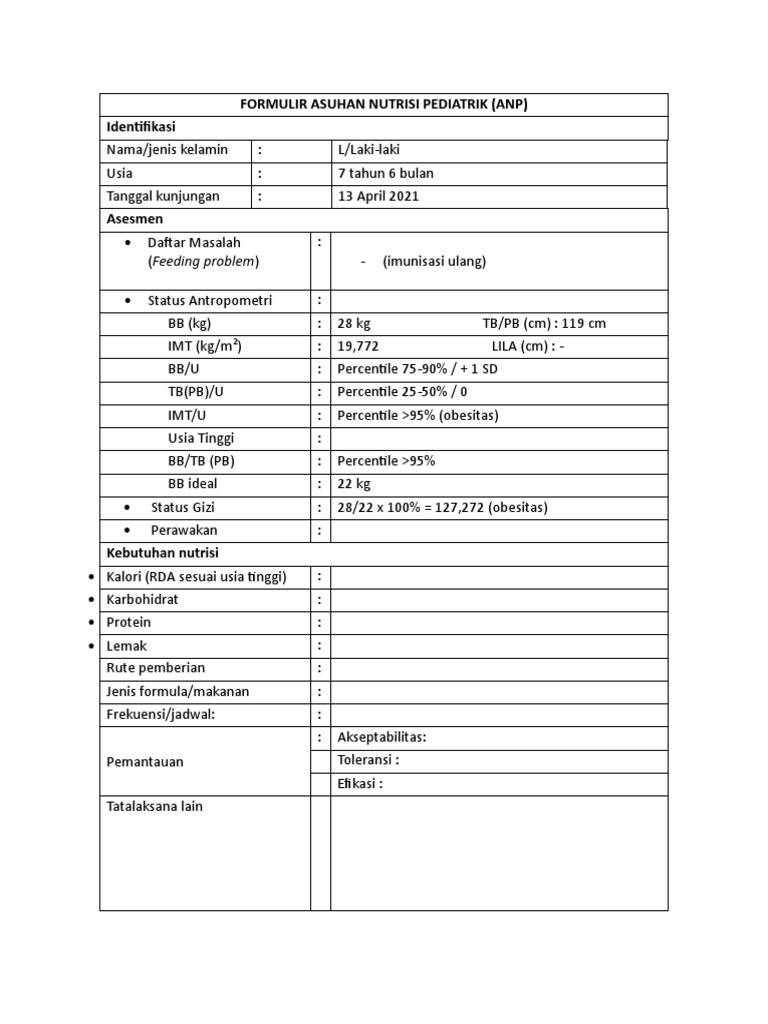 Formulir Asuhan Nutrisi Pediatrik | PDF