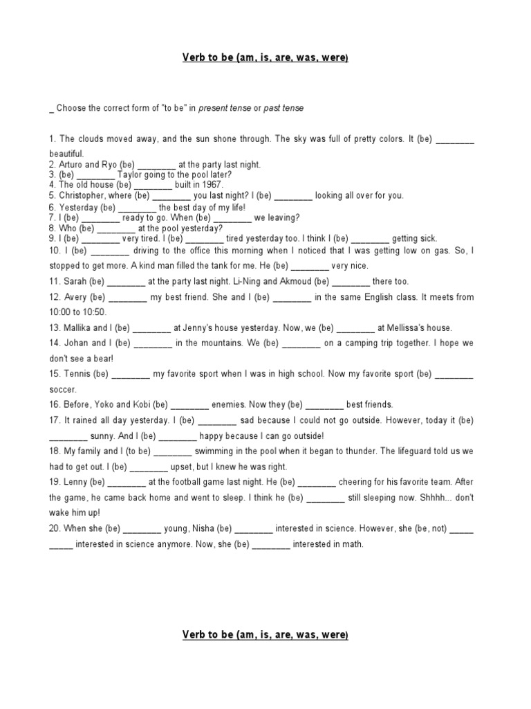 Verb To Be (Am, Is, Are, Was, Were | PDF