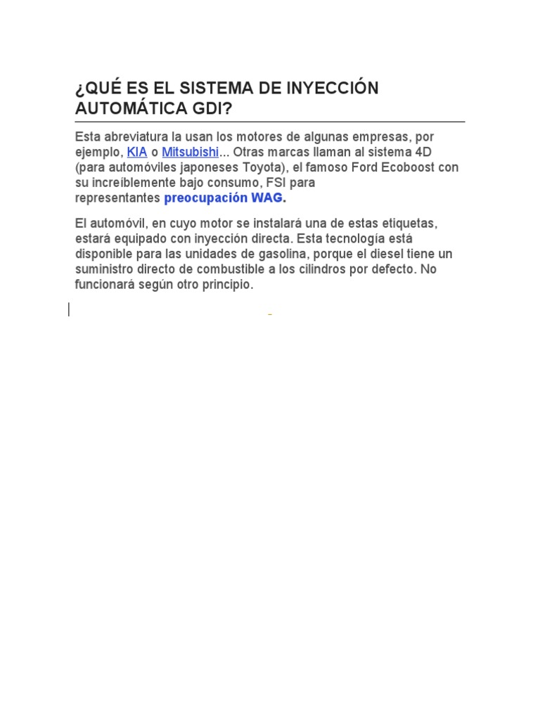 Qué Es El Sistema de Inyección Automática Gdi | PDF | Inyección de ...