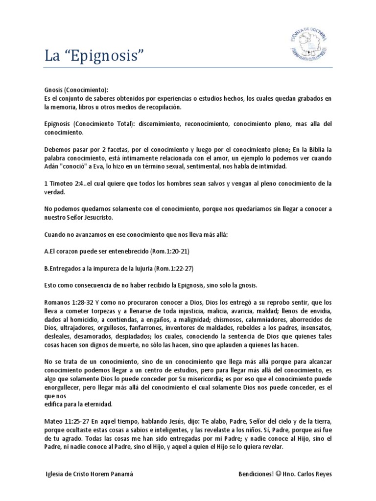 La Epignosis | PDF | Cristo (título) | Comportamiento religioso y ...